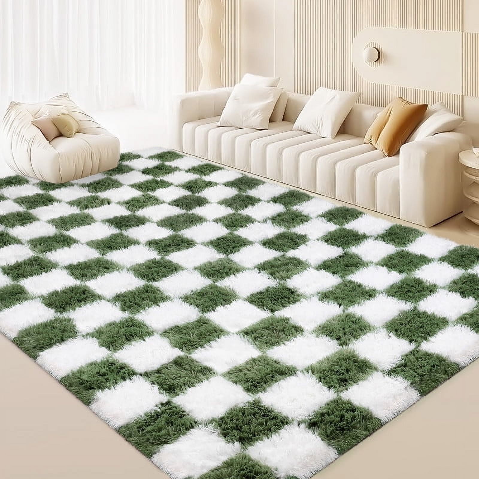 CozyDesg Shag Area Rugs,5'x8' Soft Fluffy Floor Rugs Checkered Carpet ...