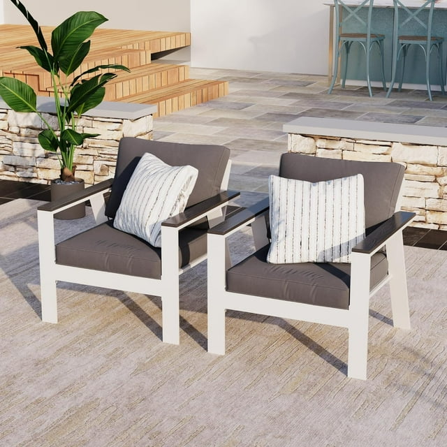 CozyHom 2 Pcs Aluminum Outdoor Patio Armchair Furniture Sets With Faux ...