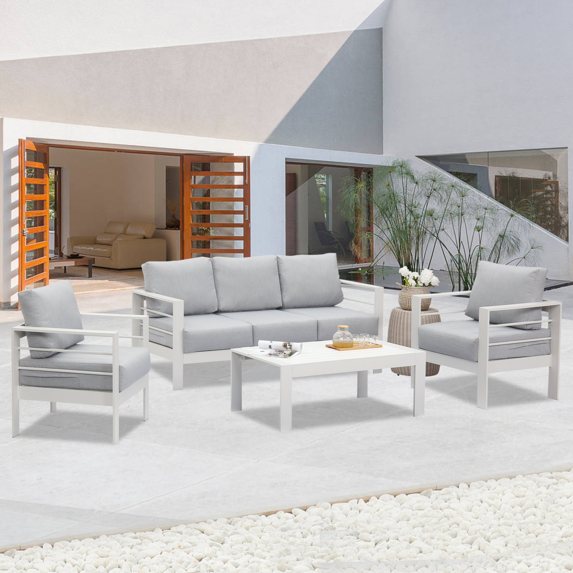 CozyHom 5-Pieces Aluminum Outdoor Conversation Sets with Table And ...
