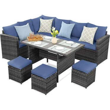 Patio Round Daybed with Retractable Canopy, Outdoor Wicker Rattan ...