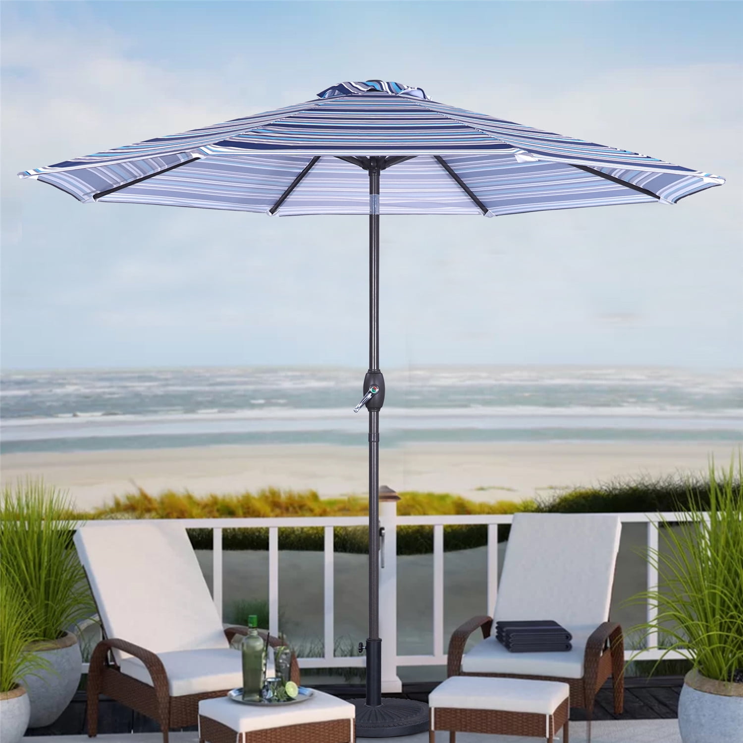 CozyHom 9ft Stripe Patio Umbrella Outdoor Market Table Umbrellas with ...