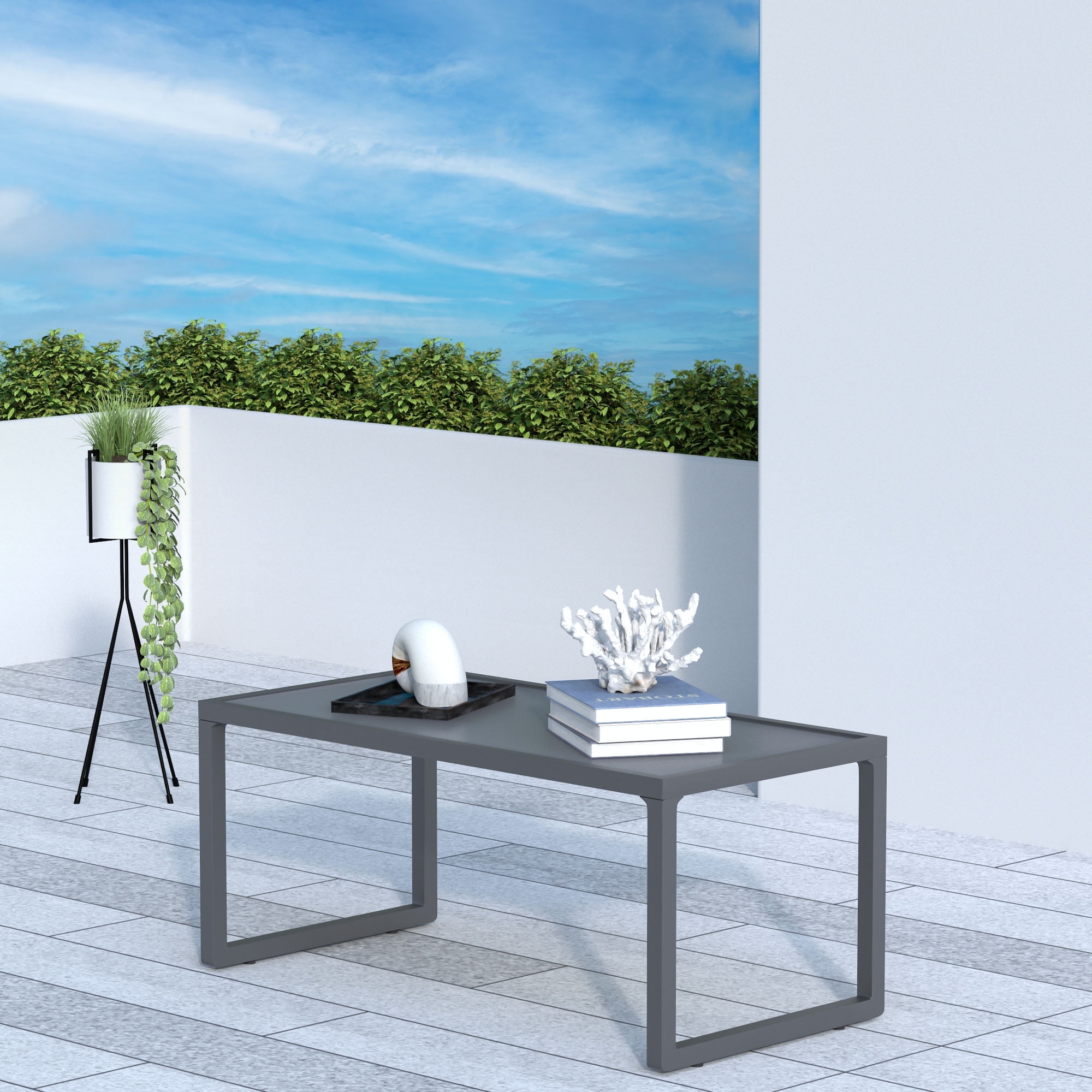 CozyHom Aluminum Outdoor Patio Coffee Table, All-Weather Patio ...