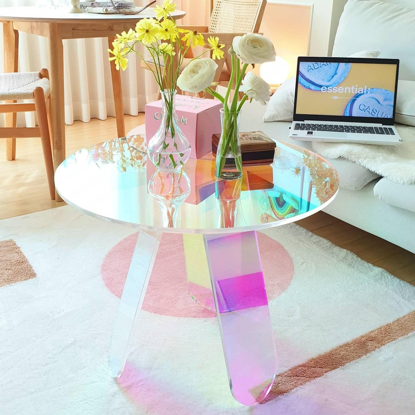 CozyHom Indoor Acrylic Side Table Iridescent Rainbow Table, Anti ...