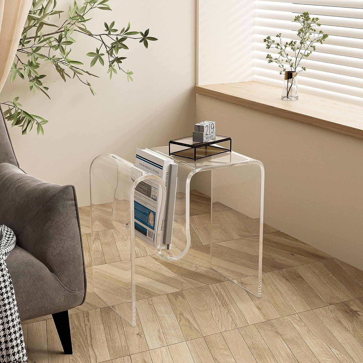 CozyHom Modern Acrylic Coffee Table Side Table, Clear End Table with ...