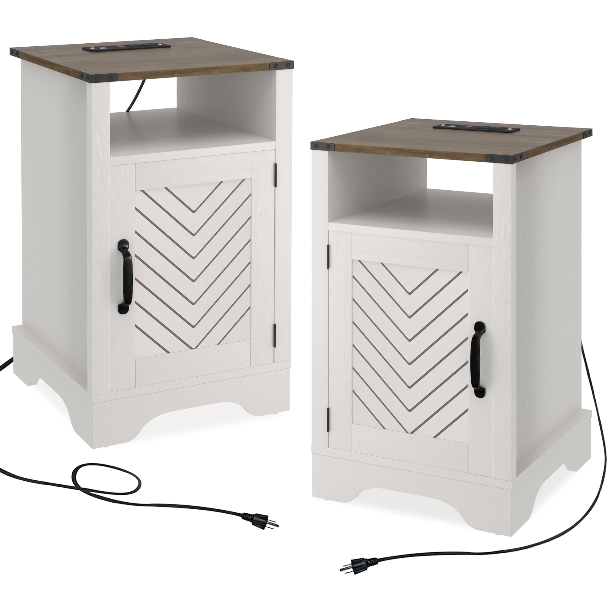 CozyHom 2-set Bedside Nightstand with Outlets, Modern Farmhouse Design ...