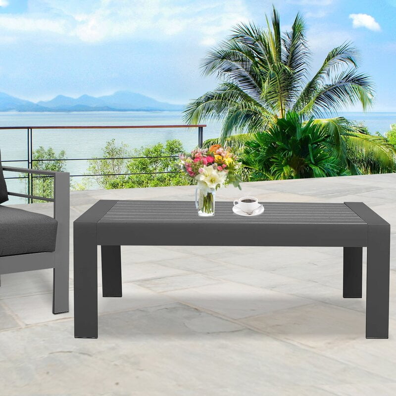 CozyHom Modern Outdoor Patio Aluminum Black Coffee Table, All Weather ...