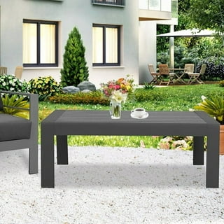 CozyHom Modern Outdoor Patio Aluminum Black Coffee Table, All Weather ...