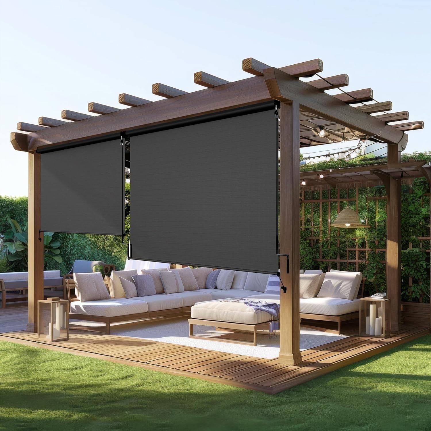 Cozy Home Outdoor Roller Shade for Patio, Cordless Roll Up Blind, 95% ...