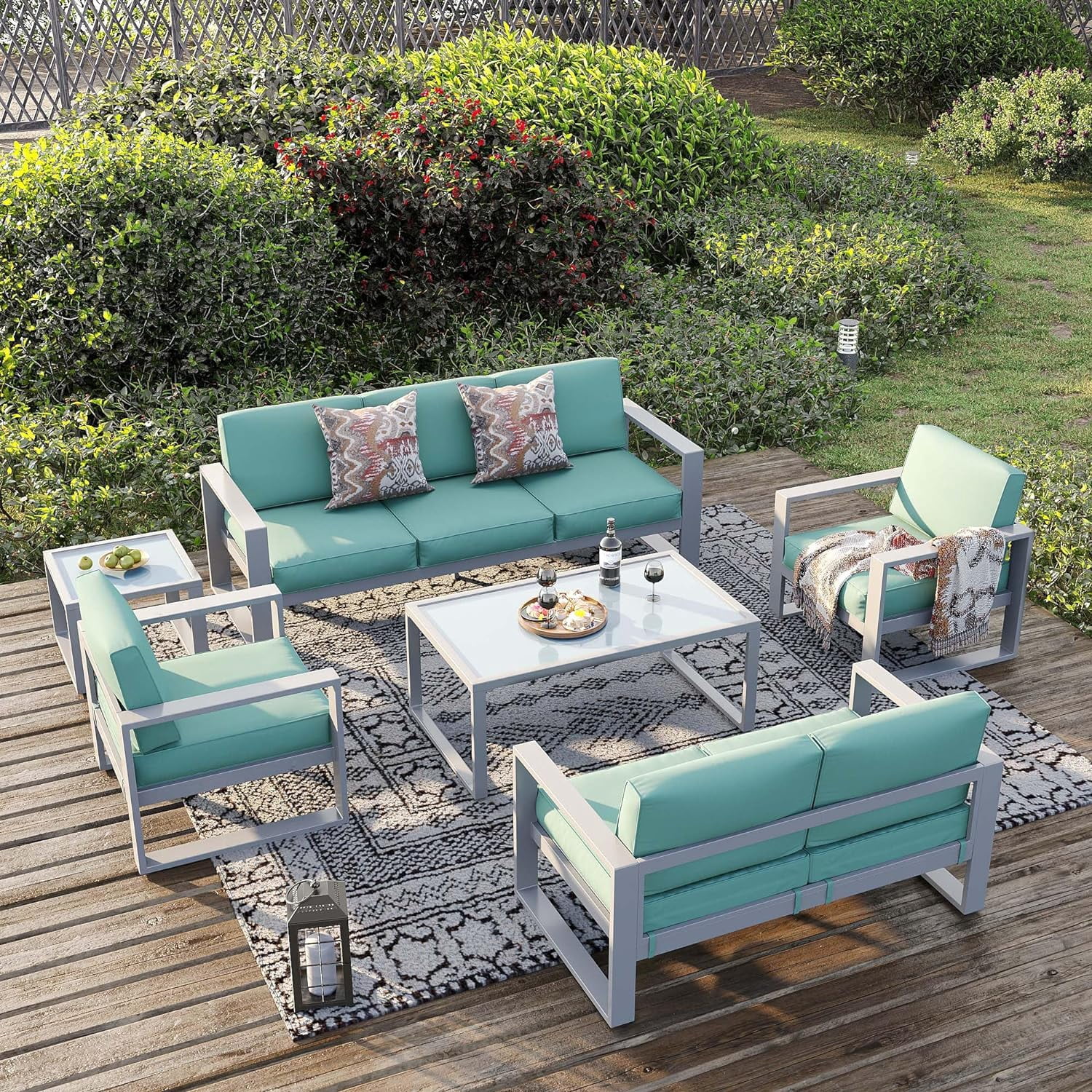 CozyHom Aluminum Patio Furniture Set: 6-pc Sectional Couch, Coffee ...