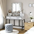 CozyHom LED Vanity Desk, Lighted Mirror, Modern Dressing Table with 4 ...