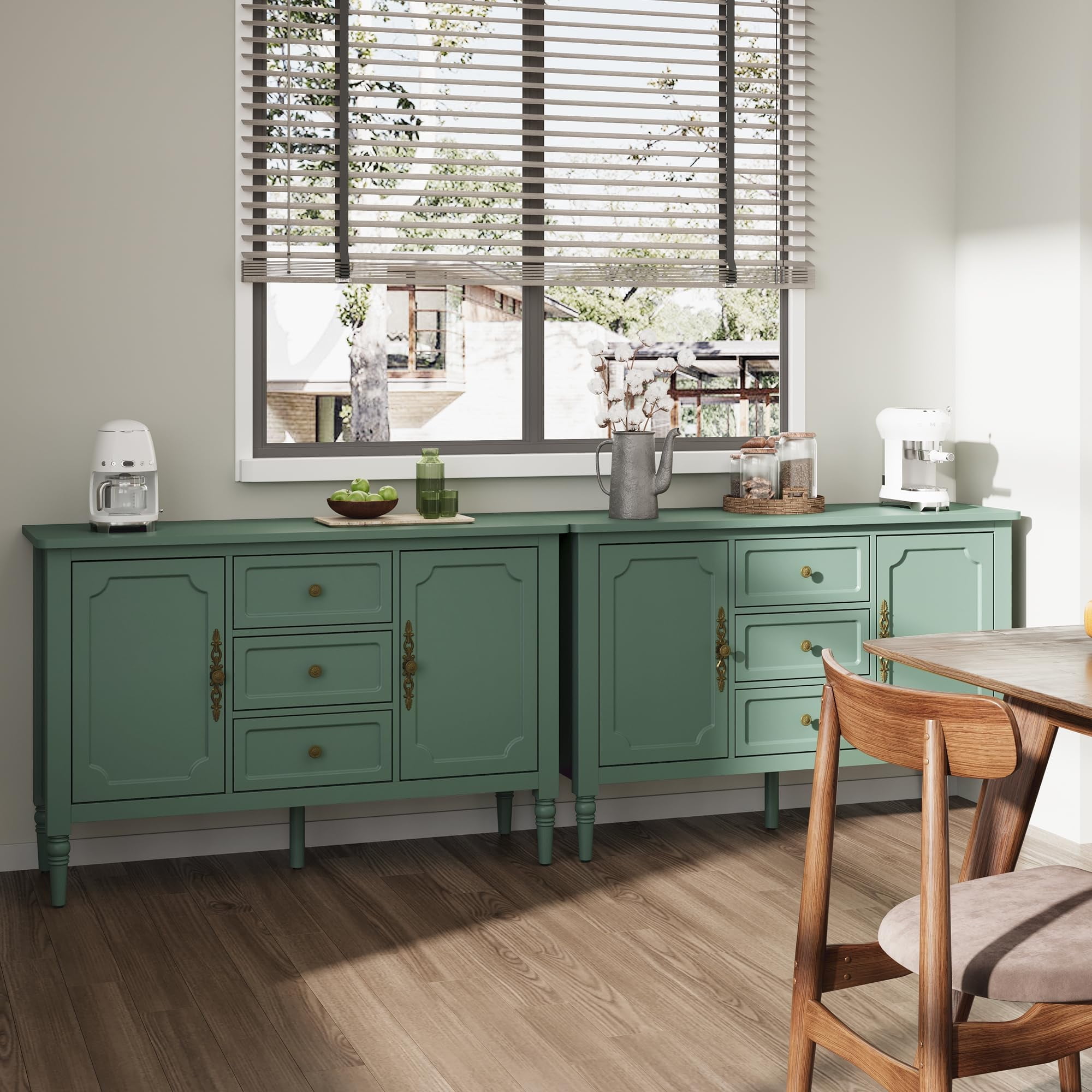 CozyHome 2 Piece Green Storage Cabinet, Buffet Cabinet with 2 Doors & 3 ...