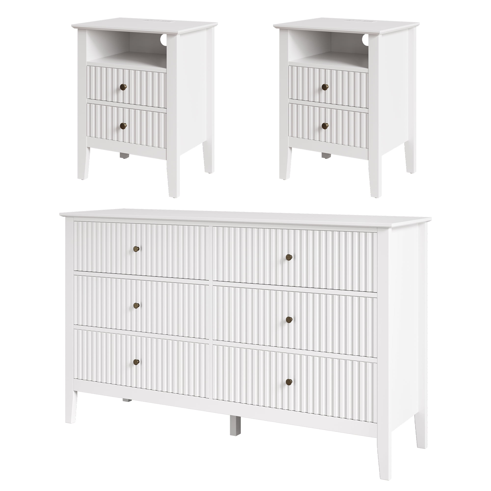 CozyHome 3-Piece Furniture Set, 6 Drawer Dresser and Nightstands Set of ...