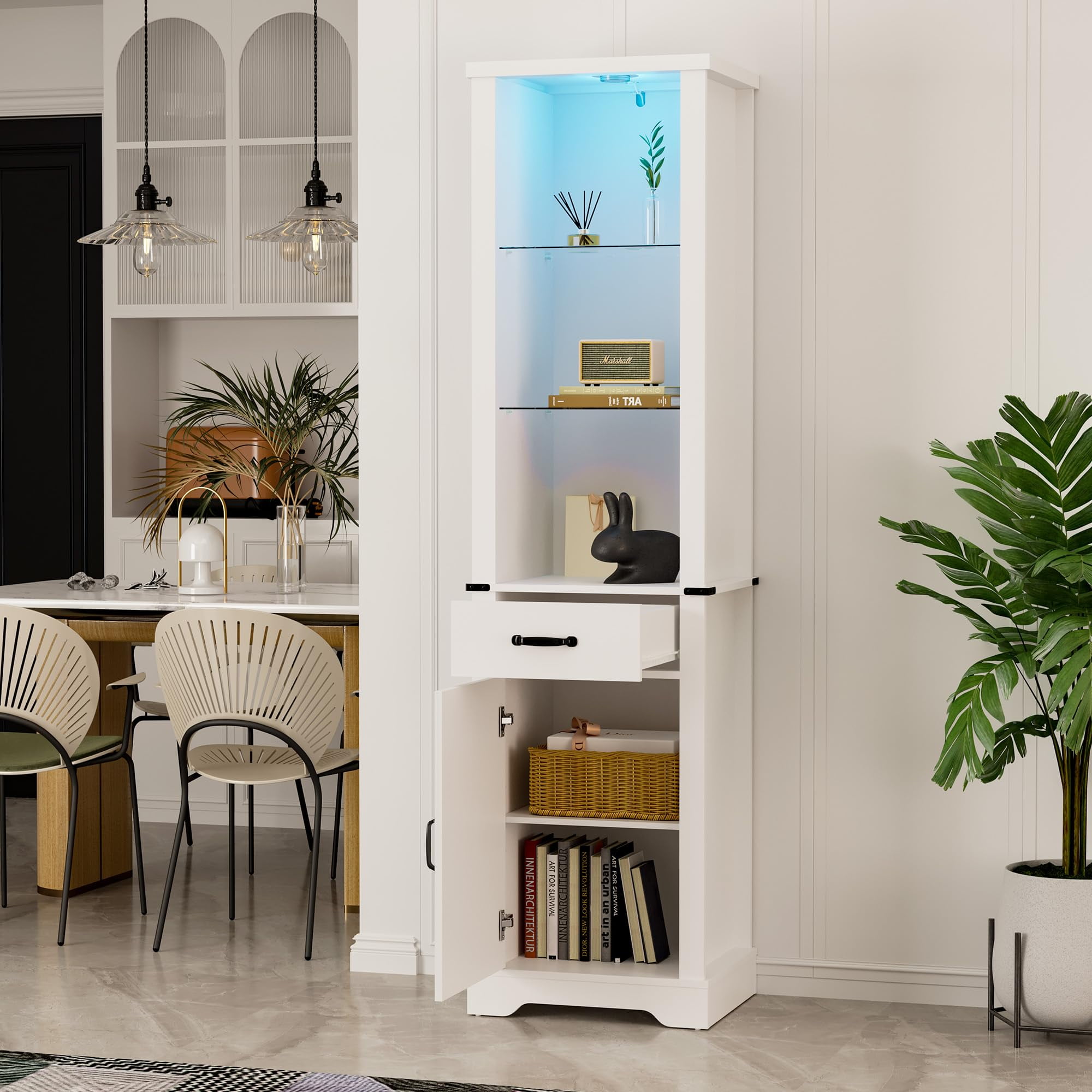 CozyHome 75'' Tall Storage Cabinet with LED Light, Farmhouse Pantry ...