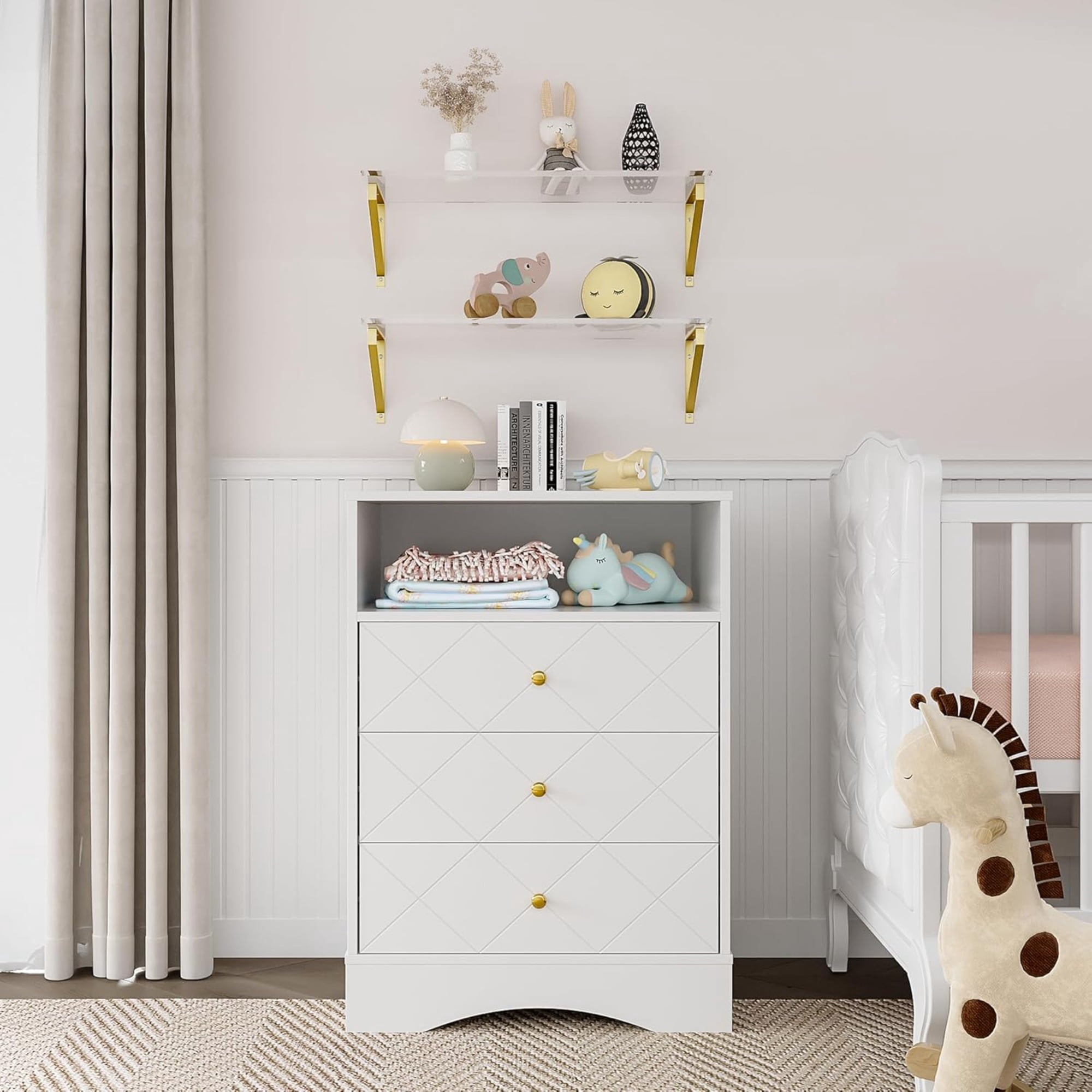 CozyHome Dresser with Drawers & Floating Shelves, 3 Drawer Dresser with ...