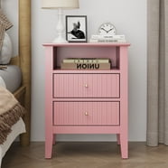 Mayincolor Fluted 32ch Wide Nightstand for Bedroom, Large Pink ...
