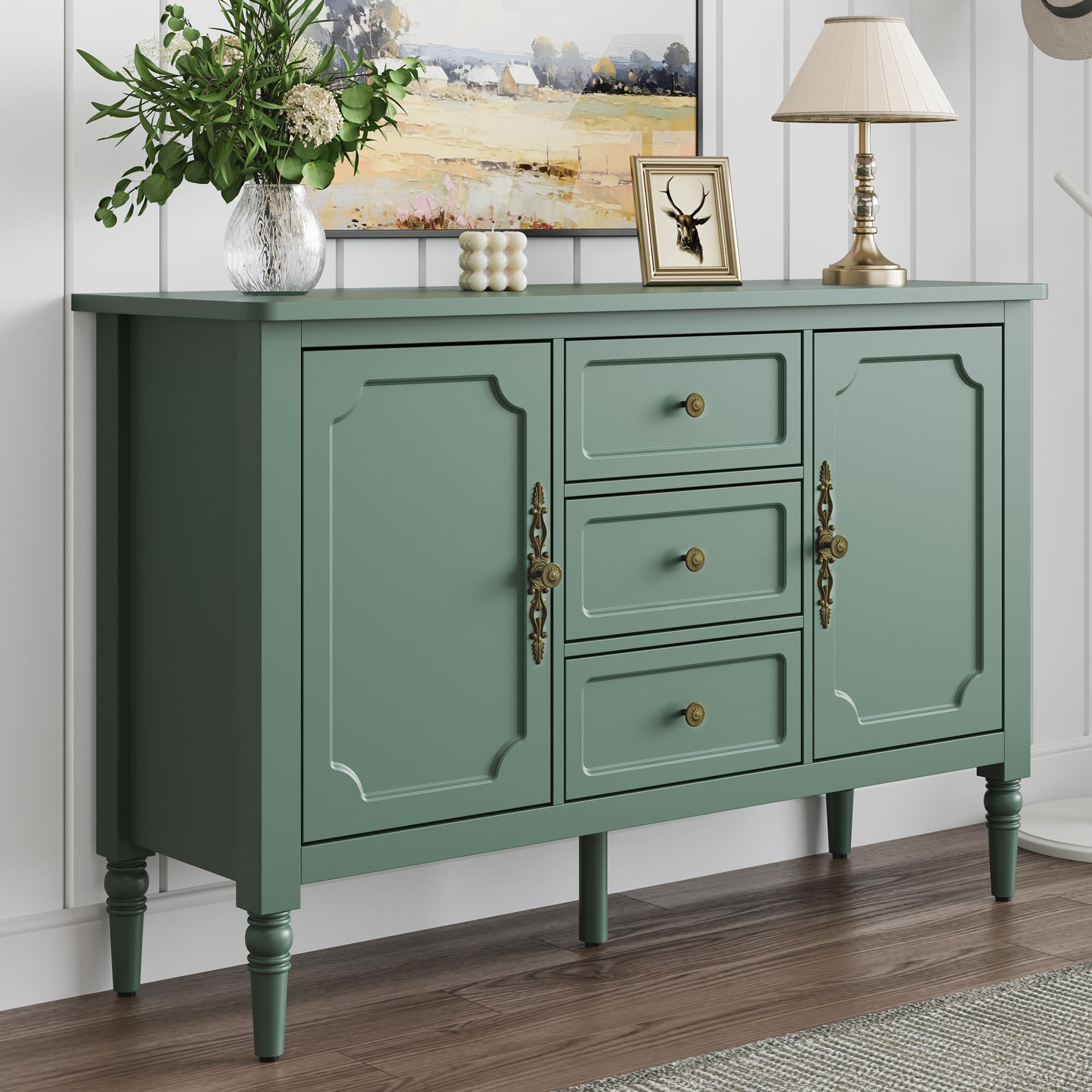 CozyHome Green Storage Cabinet, Mid-Century Buffet Cabinet with 2 Doors ...