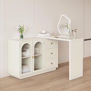 Richya Farmhouse Makeup Vanity Table Set with Lighted Mirror & Drawers ...