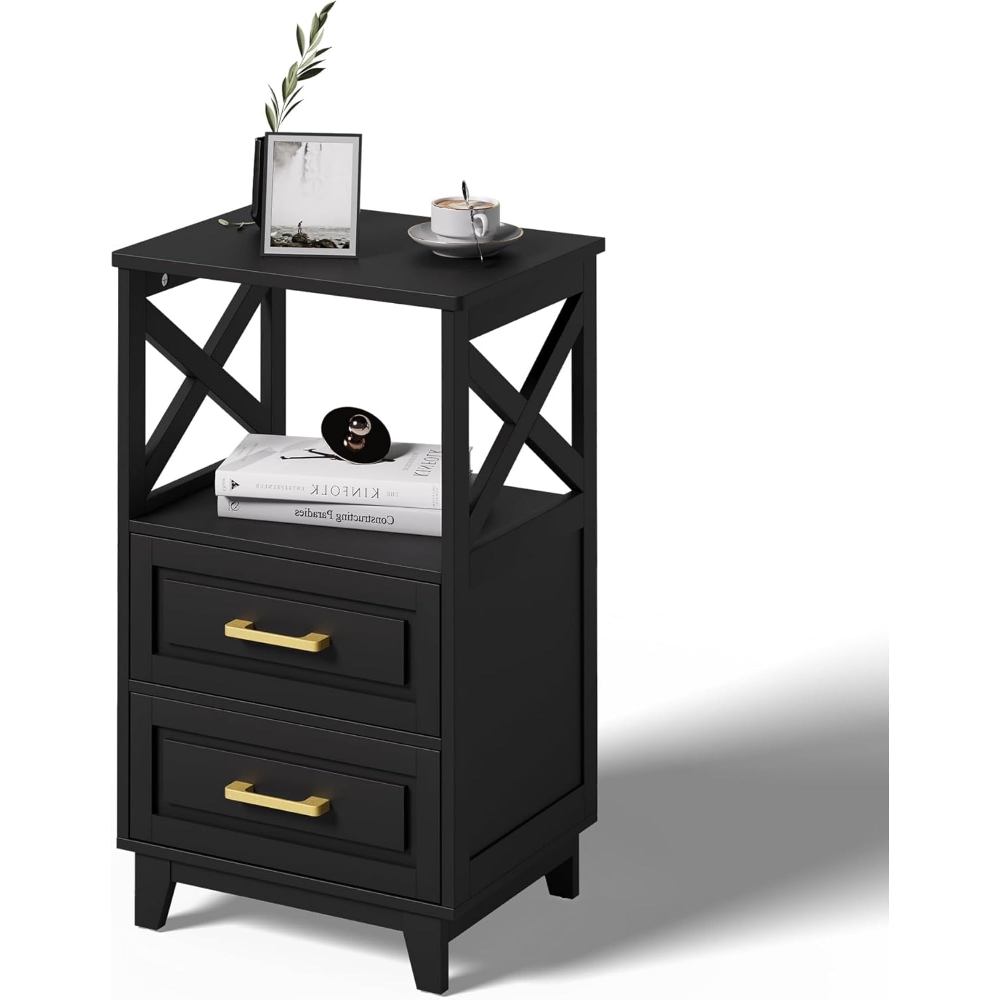CozyHome Tall Nightstand Set of 1, Side Table with 2 Drawers and Open ...