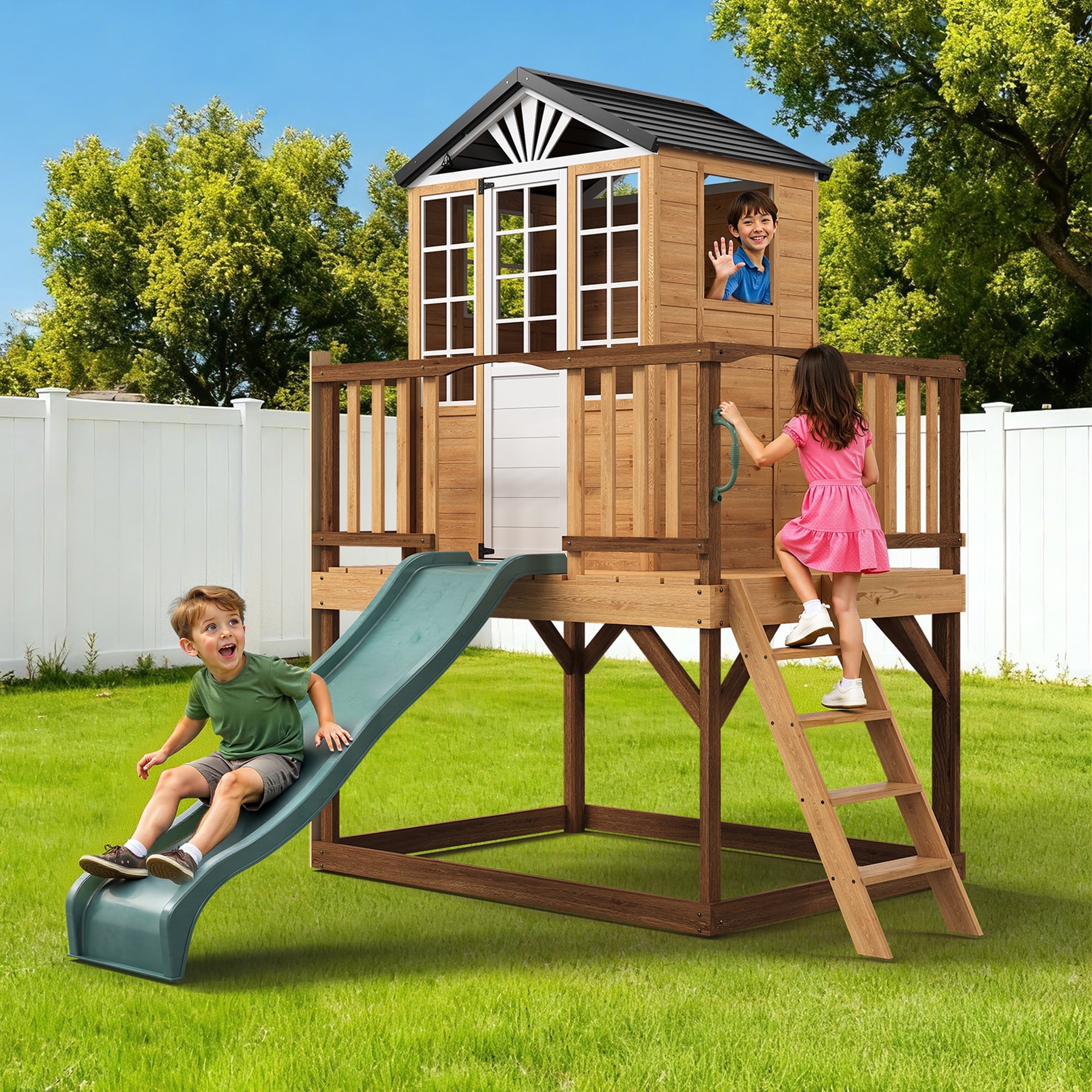 CozyHome Ultimate Kids Playhouse: 9-in-1 Backyard Adventure with Slide ...