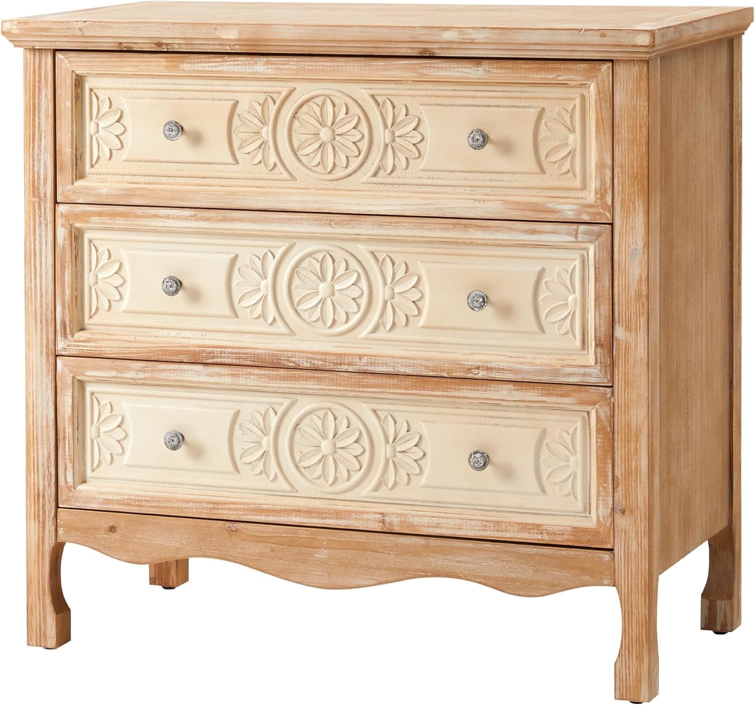 CozyHome Vintage 3 Drawer Dresser with Pattern Carved Drawers, Accent ...