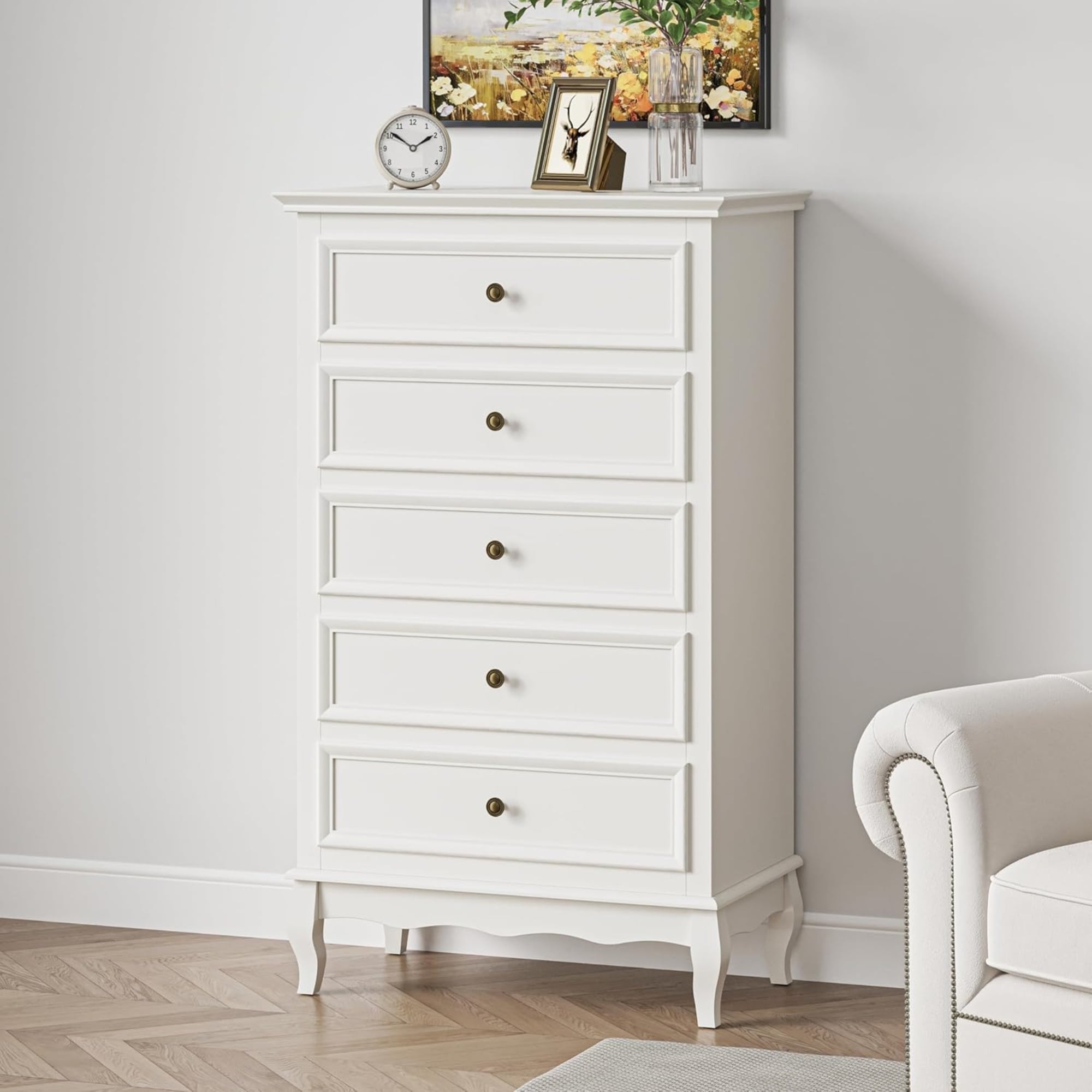 CozyHome White Dresser for Bedroom, Modern 5 Drawer Dresser, Wood ...
