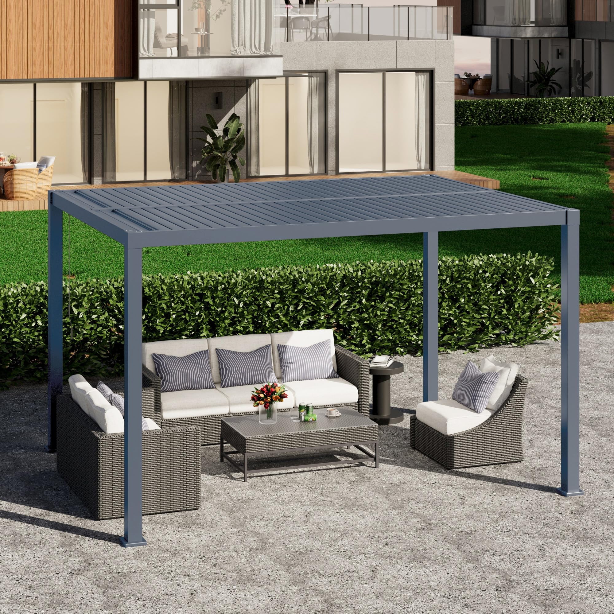 CozyHomet 10'x13' Adjustable Louvered Pergola, Heavy-Duty Aluminum ...