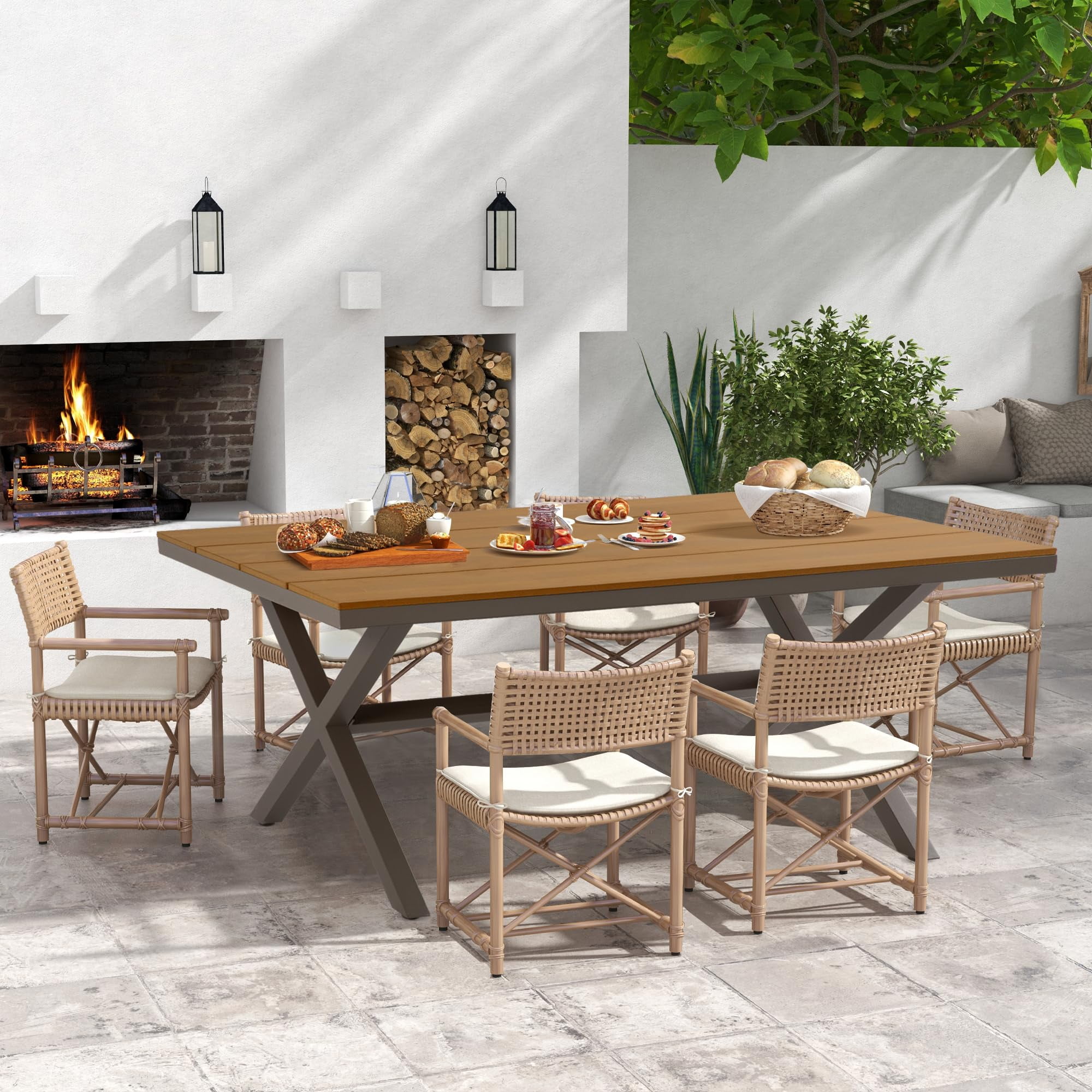 CozyHomet Outdoor Dining Table for 6, 59" x 35" Rectangular Patio ...