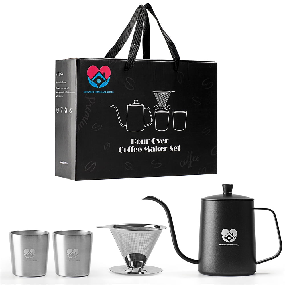 CozyNest Home Essentials- Stainless Steel Pour over Coffee Maker 4pcs ...