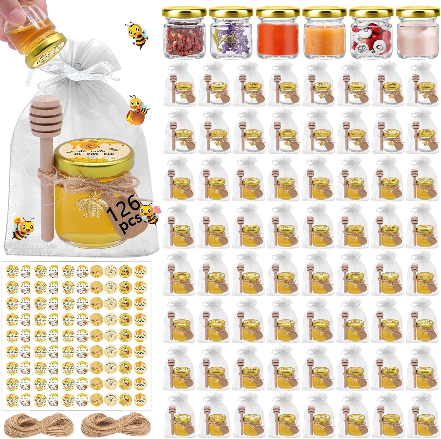 CozyNestFinds 126 Pack Mini Honey Jars for Party Favors in Bulk, 1.5 oz ...