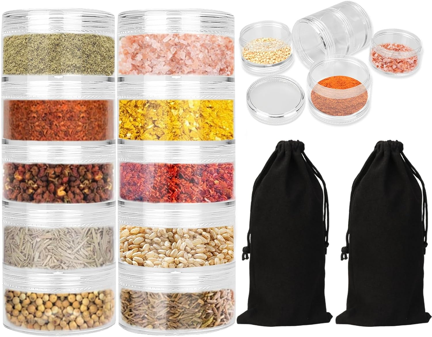 CozyNestFinds 2 Sets 5 Layers Clear Portable Travel Spice Jars,Multi ...