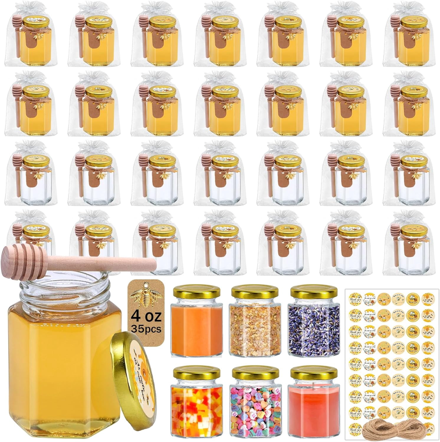 CozyNestFinds 35 Pack Small Honey Jars for Party Favors in Bulk,4 oz ...