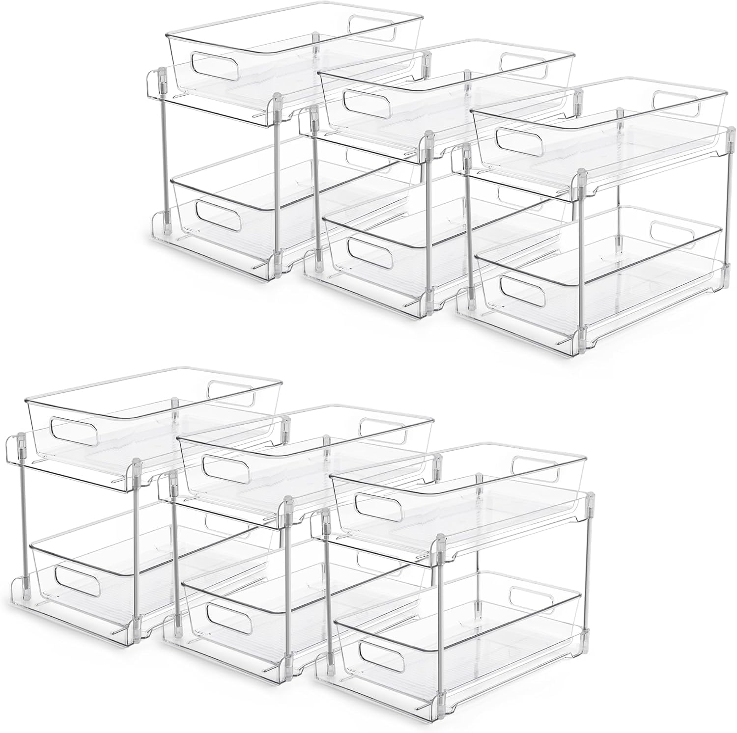 CozyNestFinds 6 Pack Bathroom Organizer, 2 Tier Clear Under Sink ...