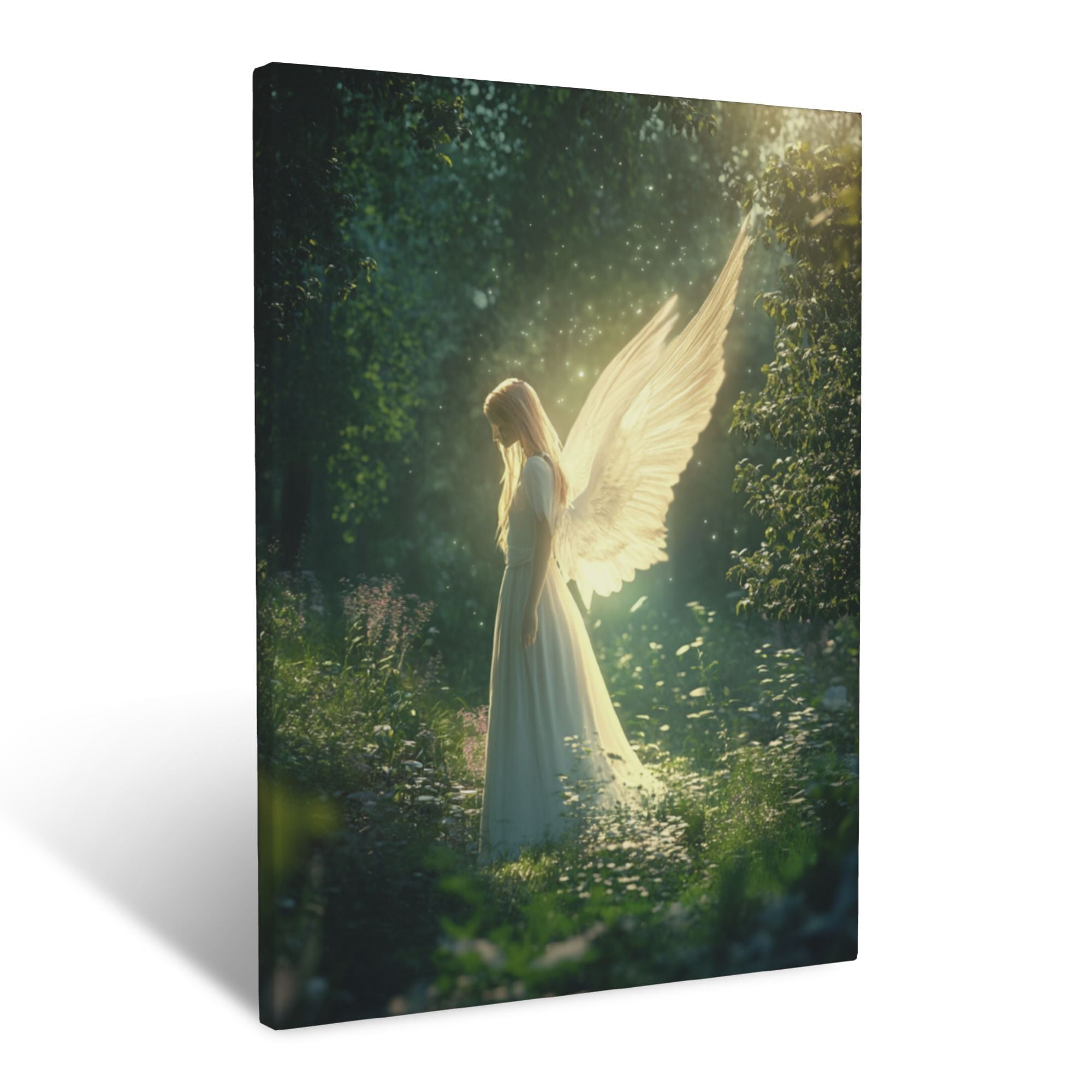 CozyNet A Glowing Angel With Open Wings Standing In A Peaceful Forest ...