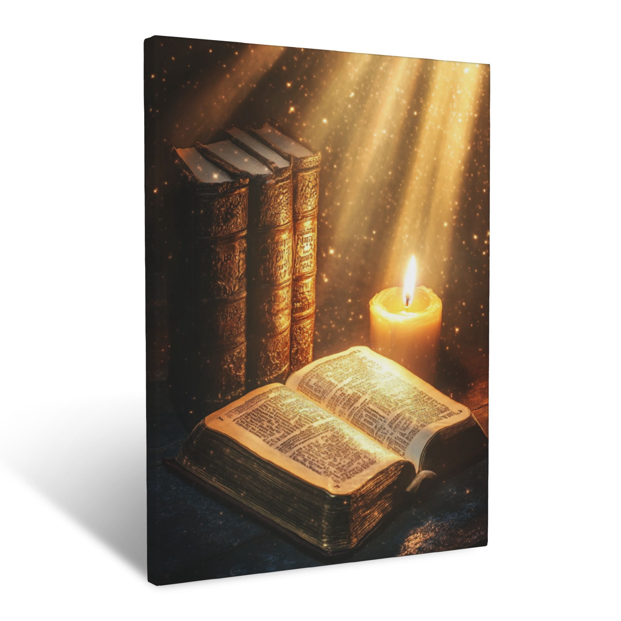 CozyNet A Glowing Bible Resting Beside A Candle Under Soft Divine Beams ...