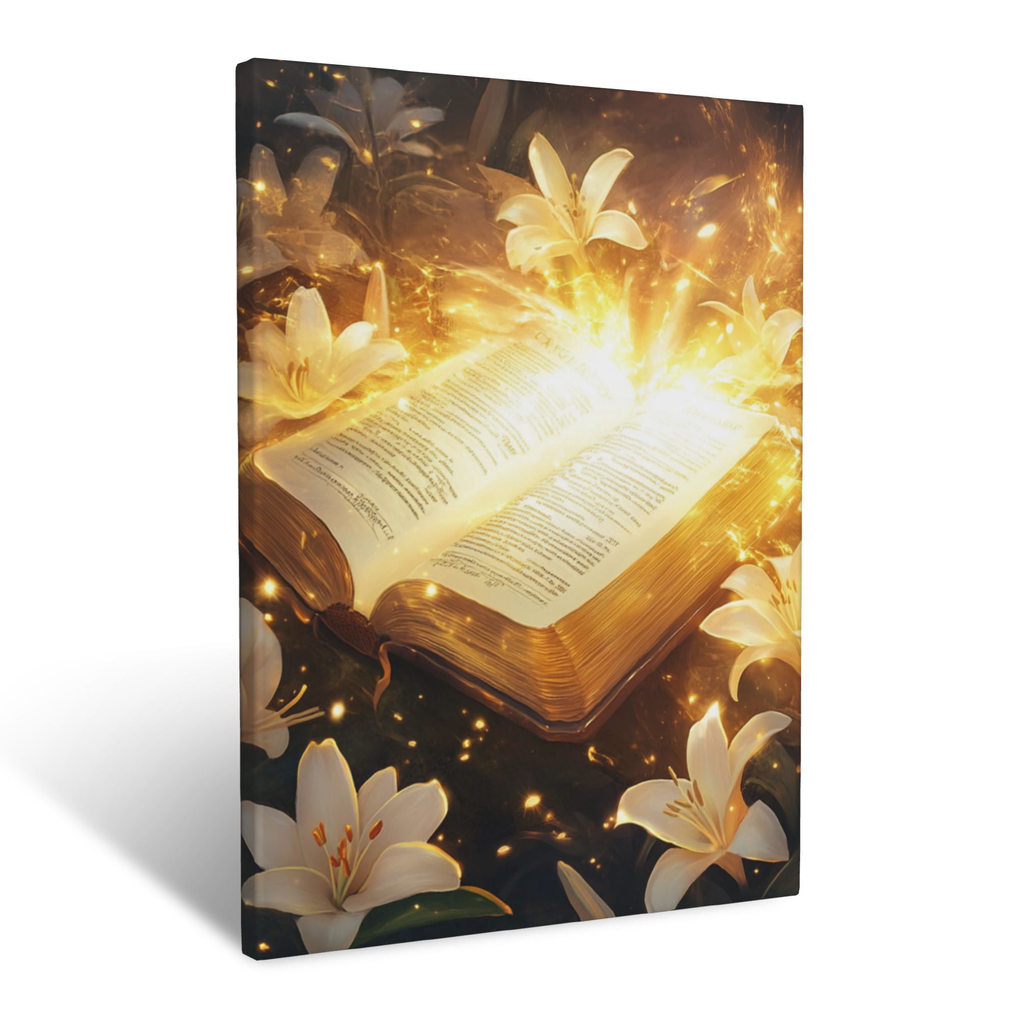 CozyNet A Glowing Bible Surrounded By Lilies And Radiant Golden Light ...