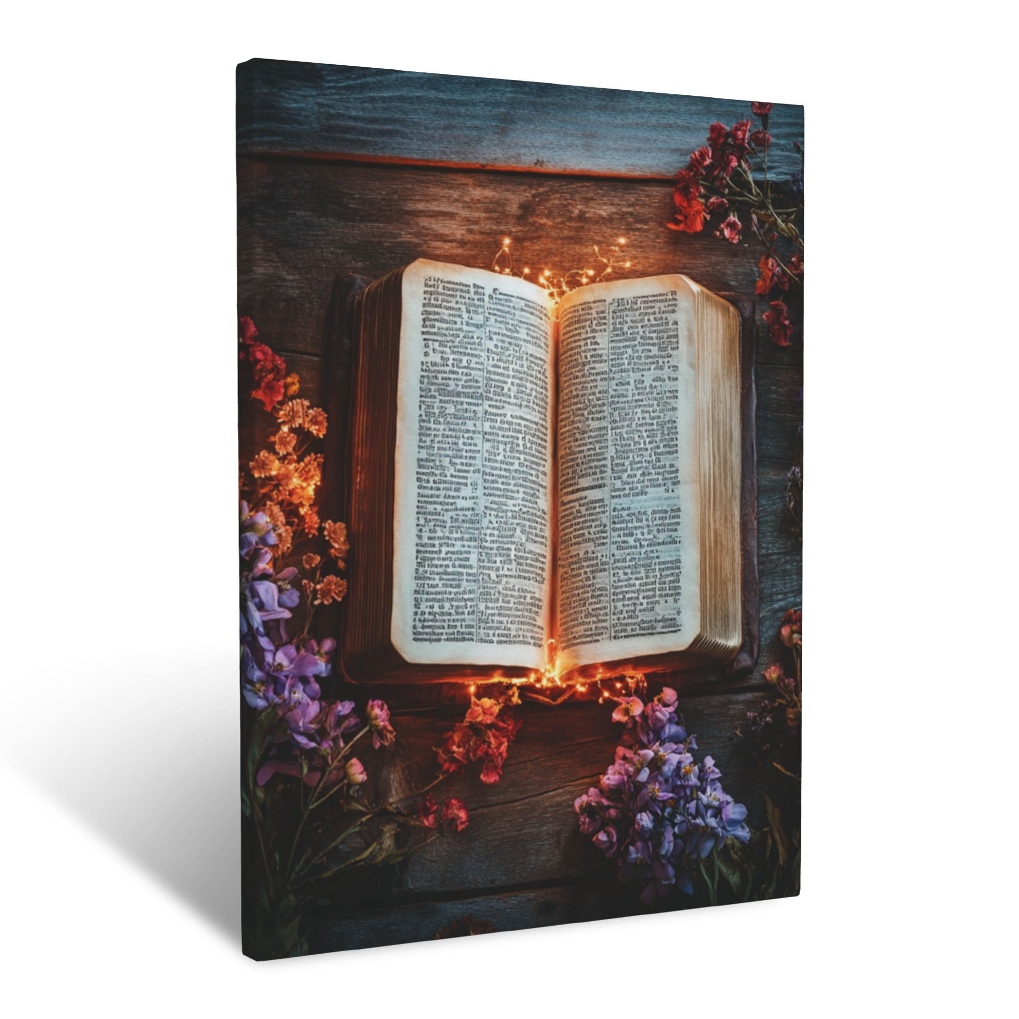 CozyNet A Glowing Bible With Flowers Surrounding It On A Rustic Table ...