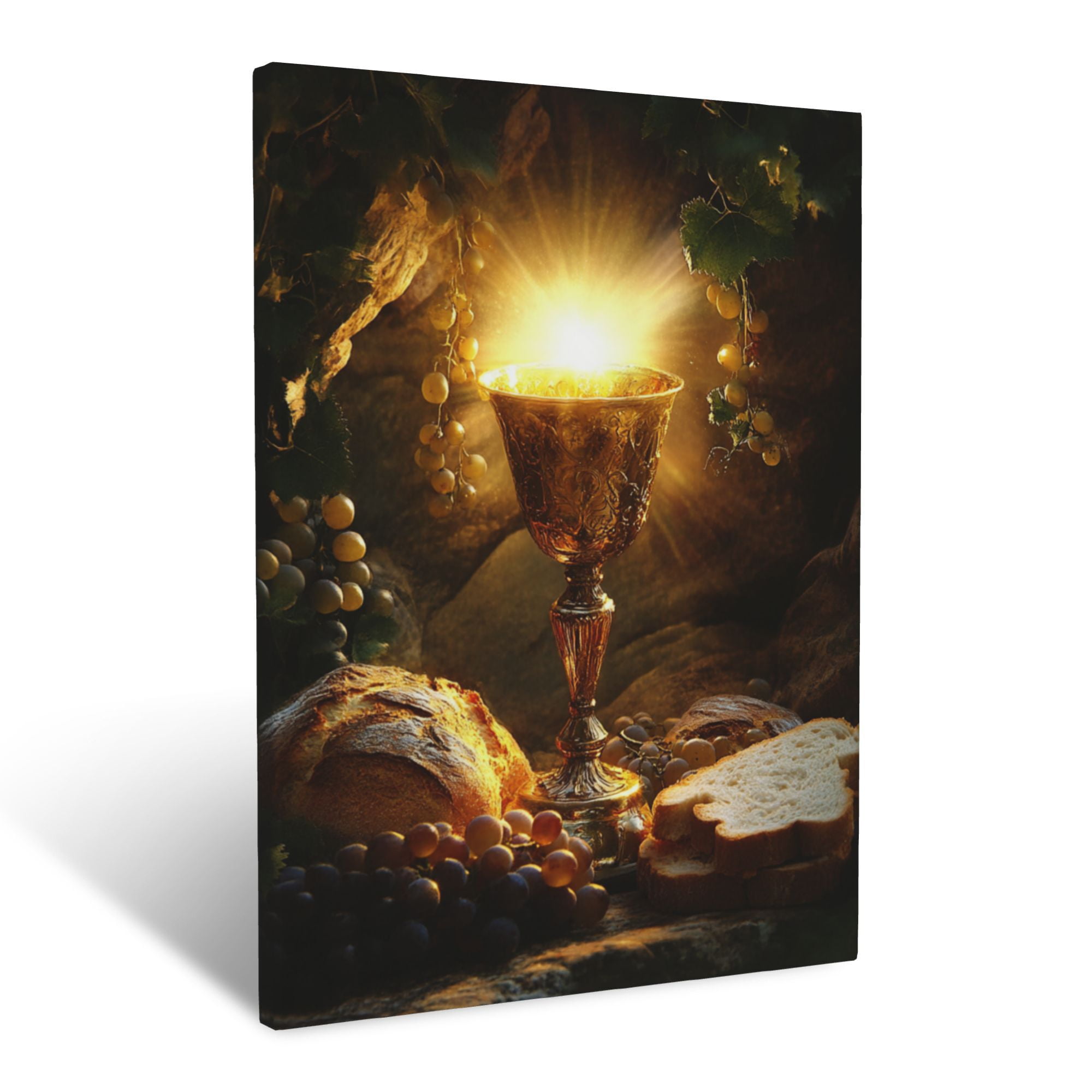CozyNet A Glowing Chalice Surrounded By Bread And Grapes, Illuminated ...