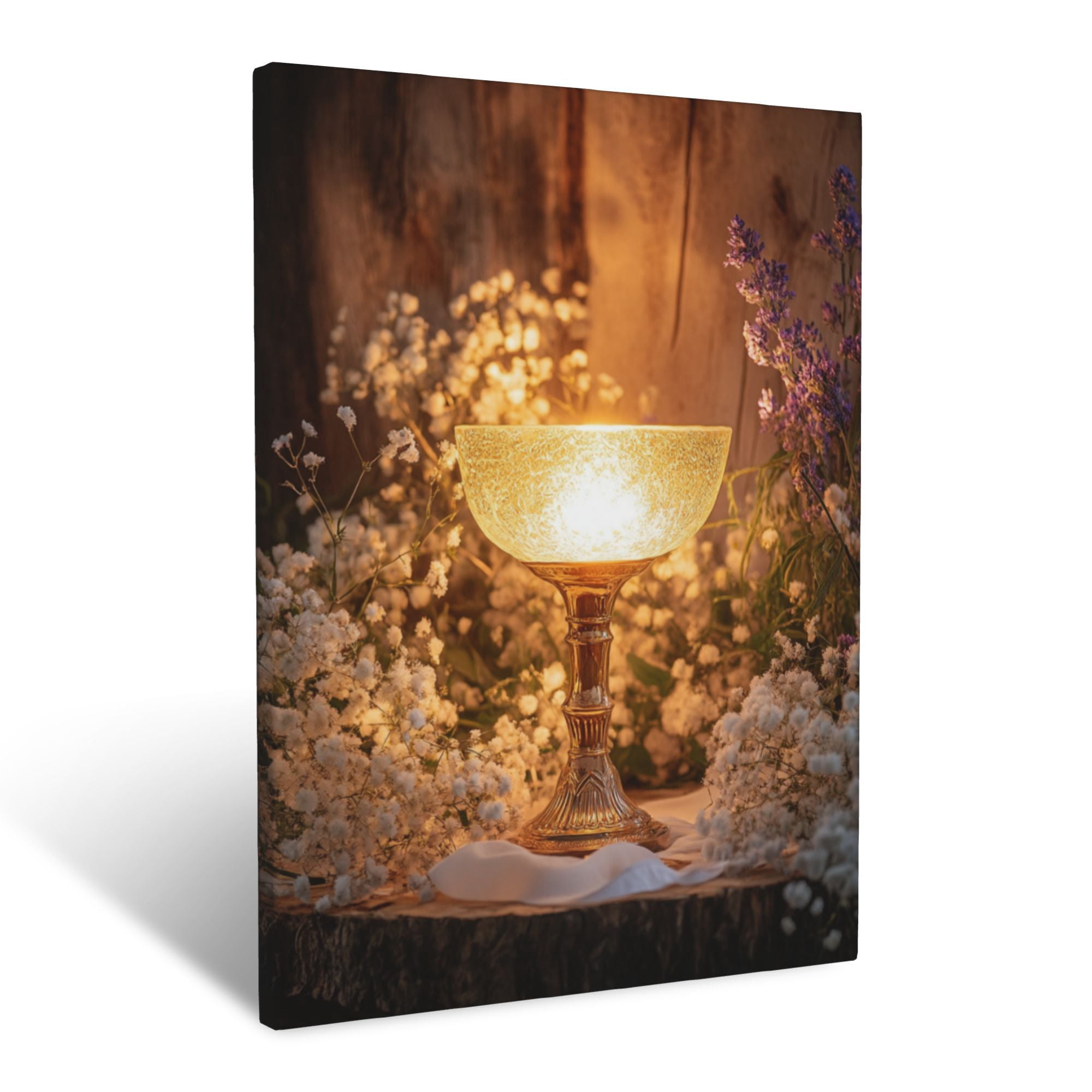 CozyNet A Glowing Chalice Surrounded By Soft Flowers On A Rustic Altar ...