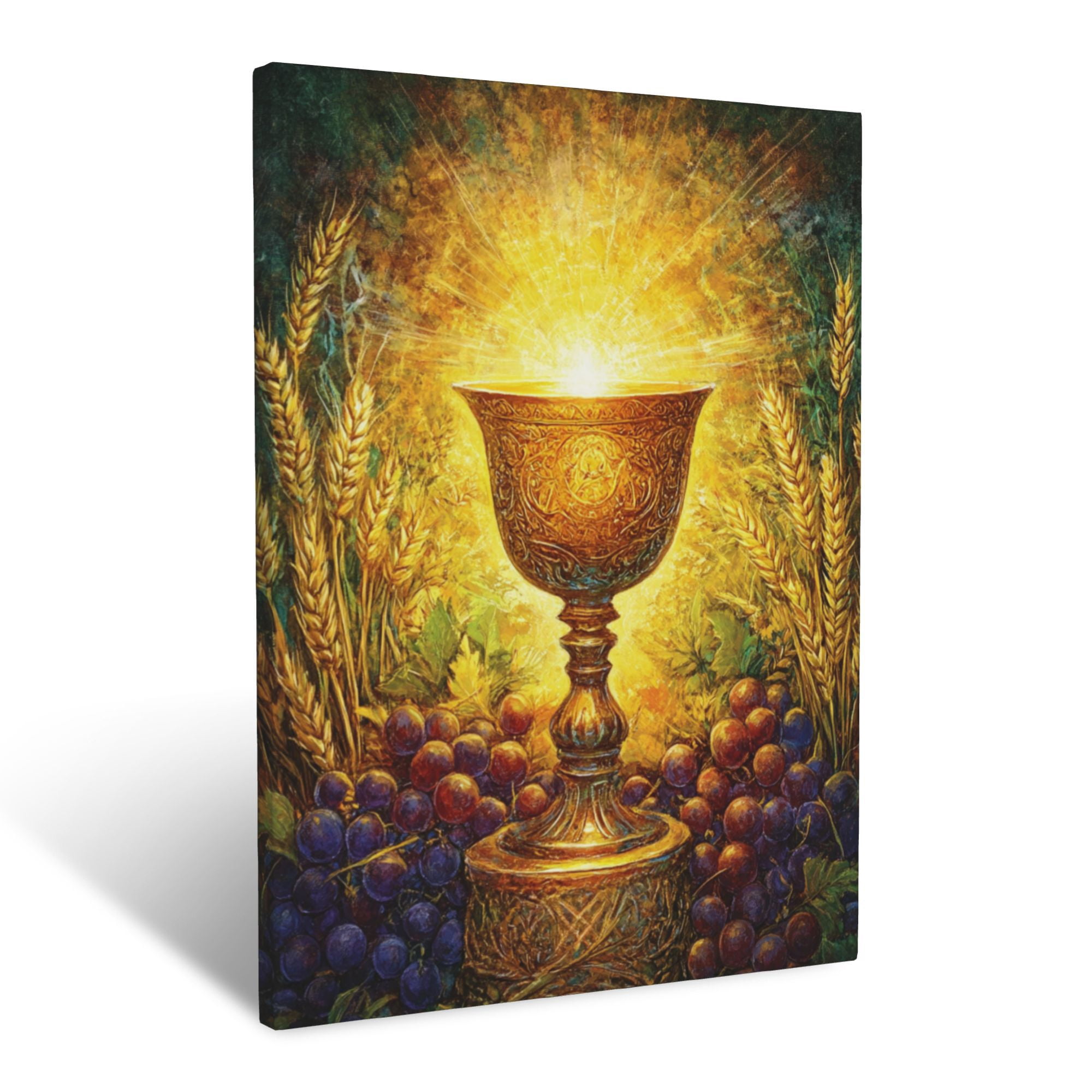 CozyNet A Glowing Chalice Surrounded By Wheat And Grapes On A Serene ...