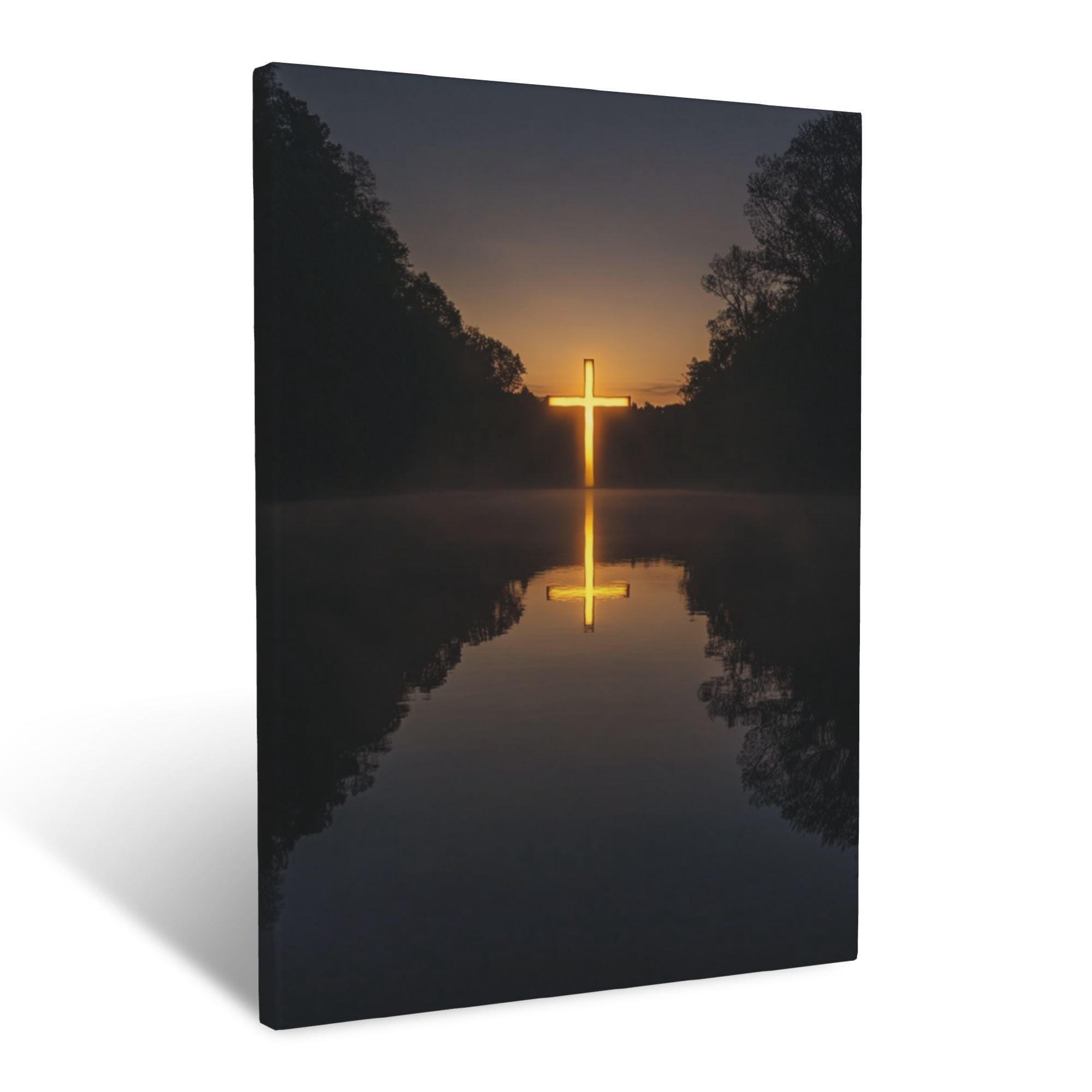 CozyNet A Glowing Cross Reflected In The Calm Waters Of A Serene River ...