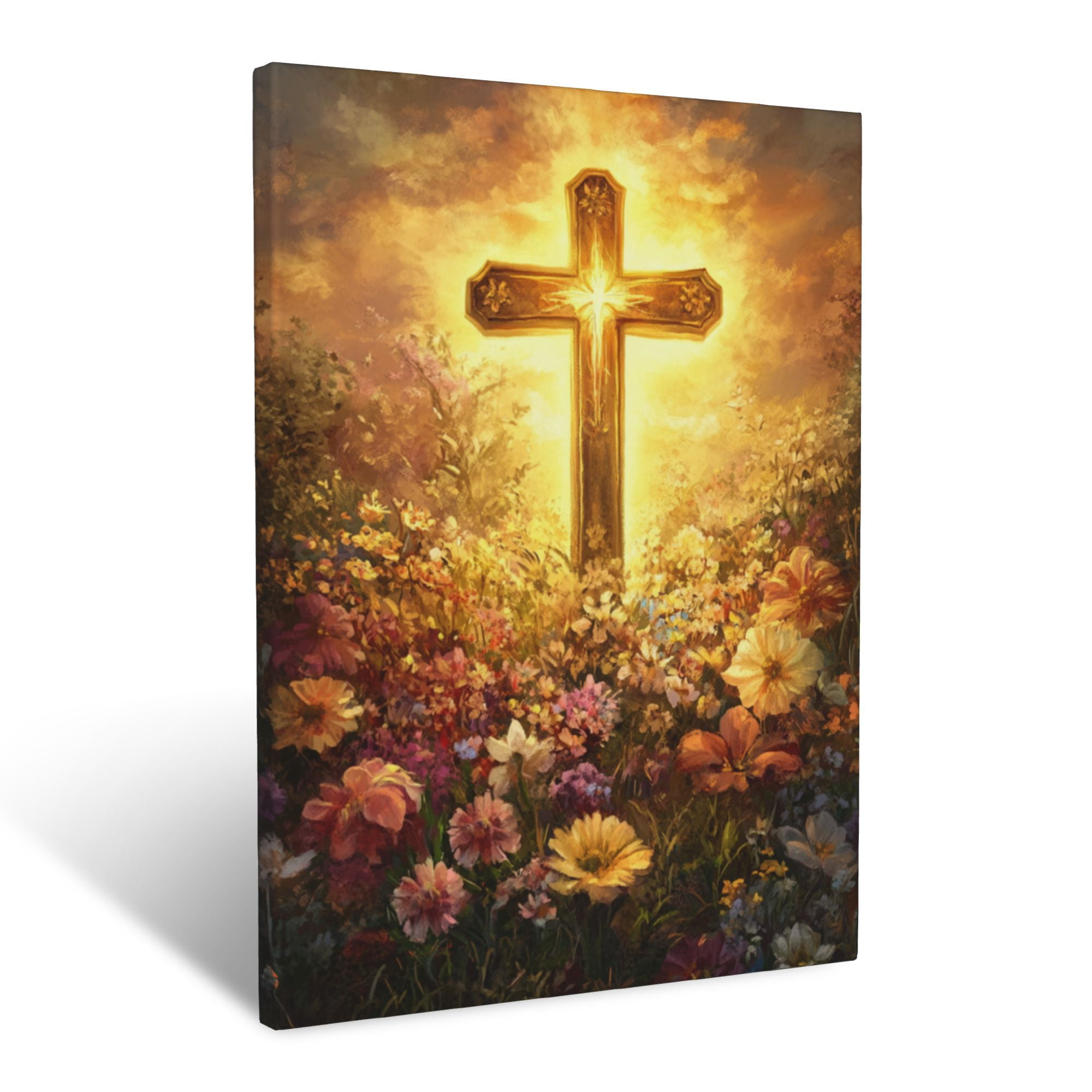 CozyNet A Glowing Cross Surrounded By Vibrant Flowers, Resting ...