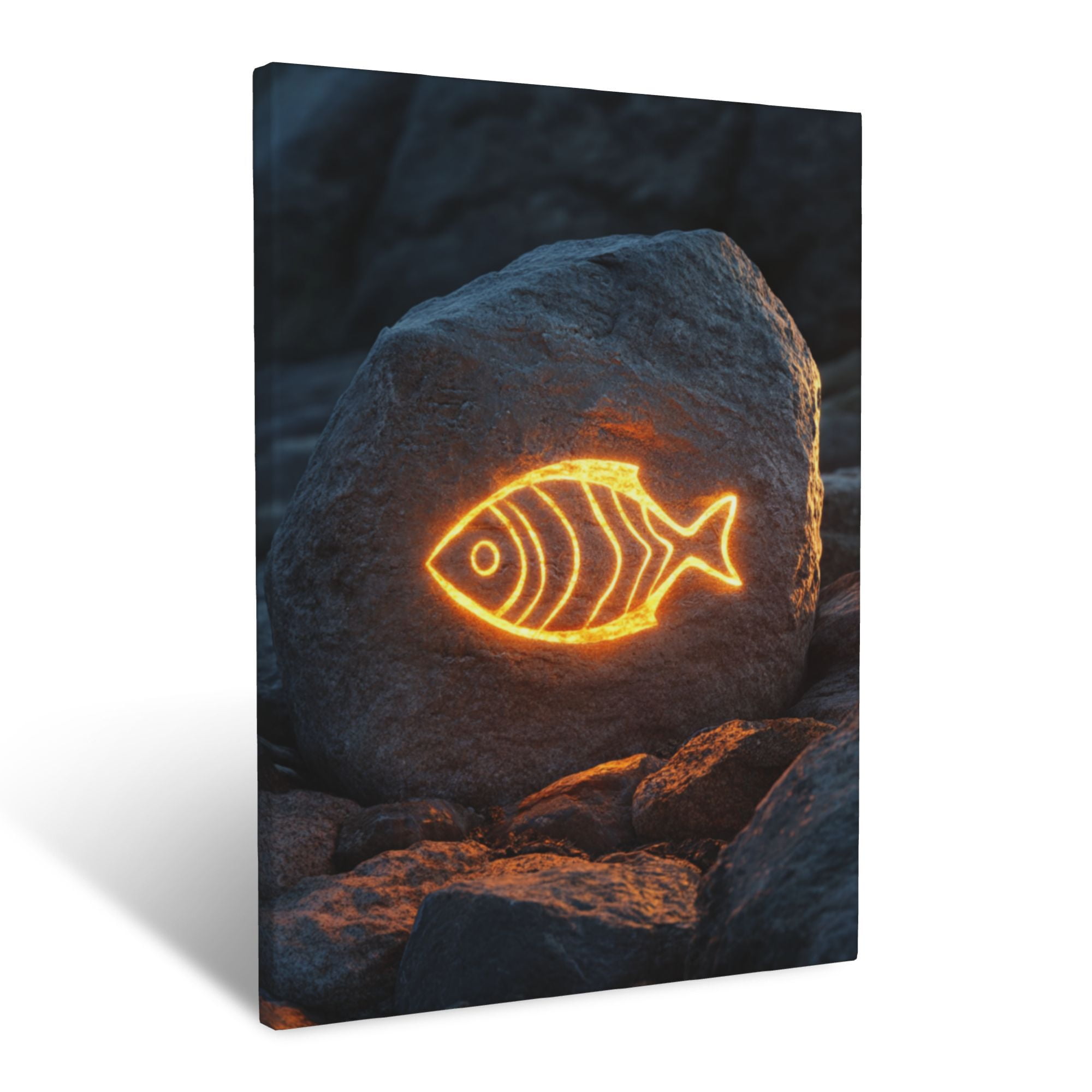 CozyNet A Glowing Ichthys Fish Symbol Carved Into A Rock, Illuminated ...