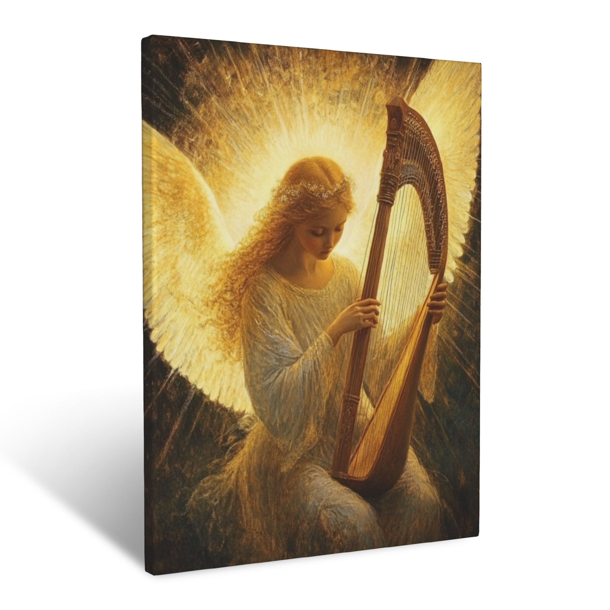 CozyNet A Peaceful Angel Holding A Harp, Glowing Softly Under A Radiant ...