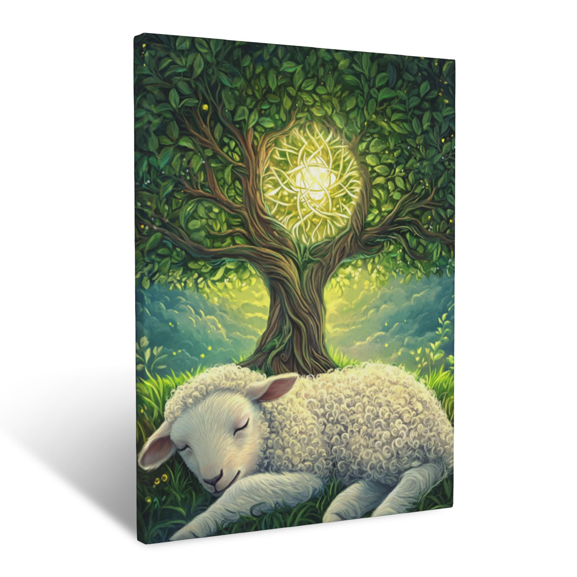 CozyNet A Peaceful Lamb Lying Beside A Radiant Tree Of Life In A ...
