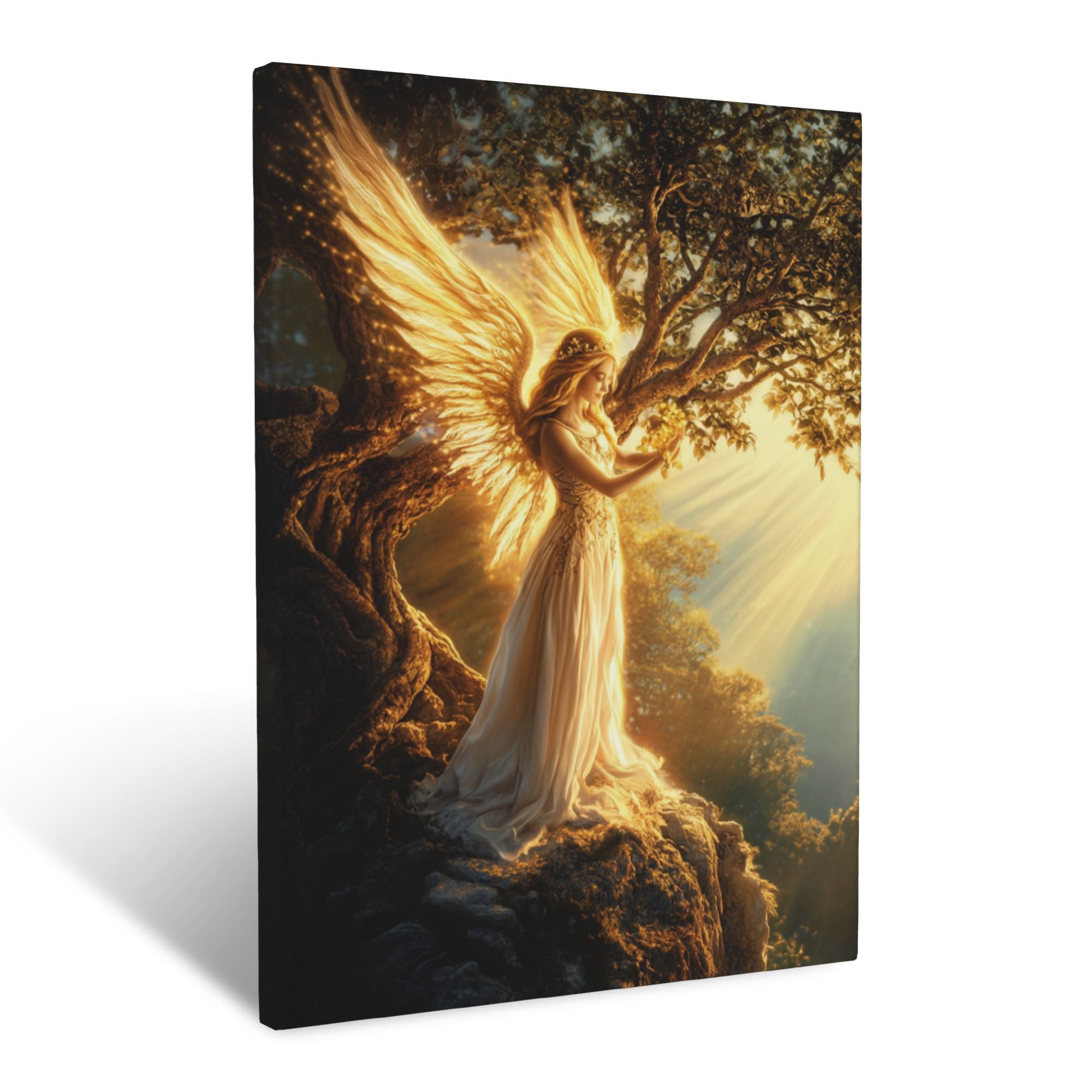 CozyNet A Radiant Angel Standing Beside A Glowing Tree Of Life Serene Divine Beauty & Heavenly ...