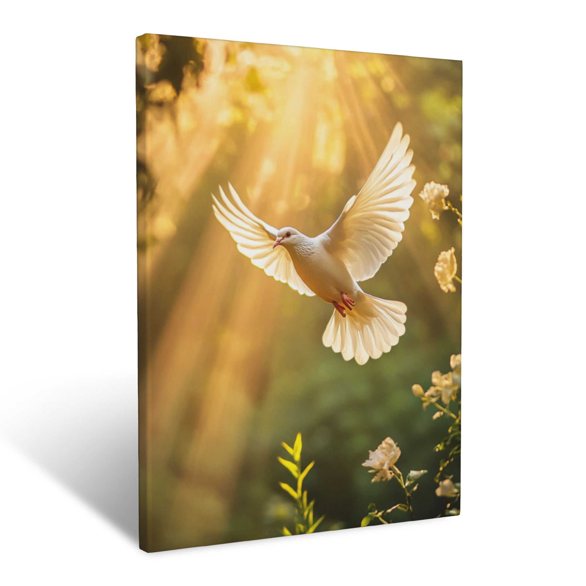 CozyNet A Radiant Dove Flying Over A Tranquil Garden With Beams Of ...