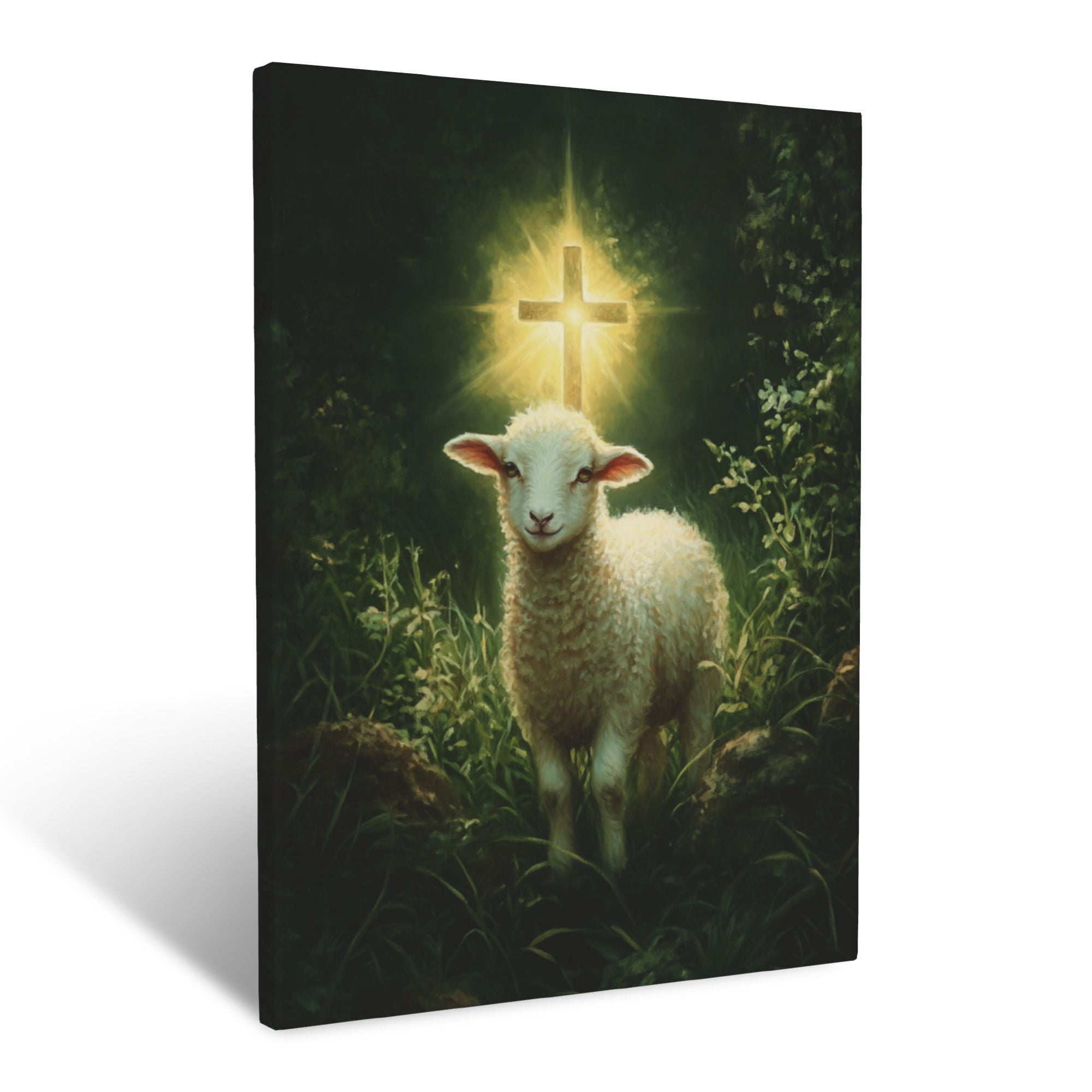 CozyNet A Radiant Lamb Glowing Softly Near A Cross In A Serene Green ...