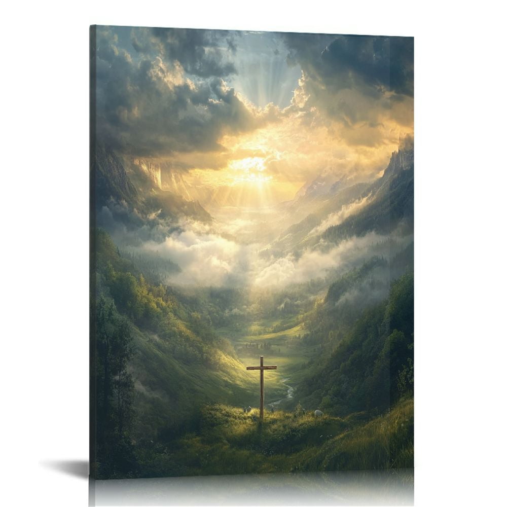 CozyNet A Serene Valley With A Wooden Cross Canvas Prints Wall Art Home ...