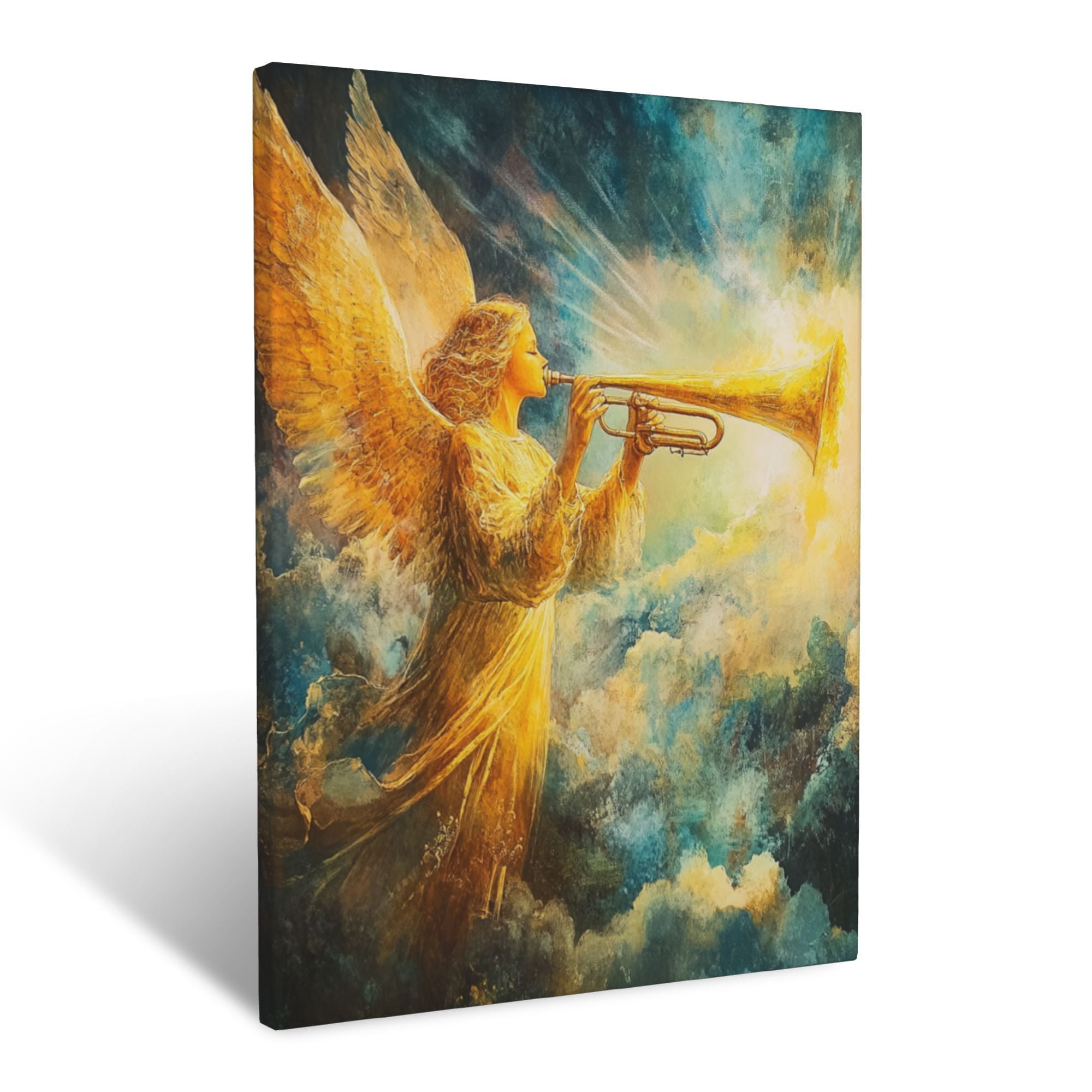CozyNet Angel Blowing A Trumpet, Glowing Clouds & Heavenly Beams Of ...