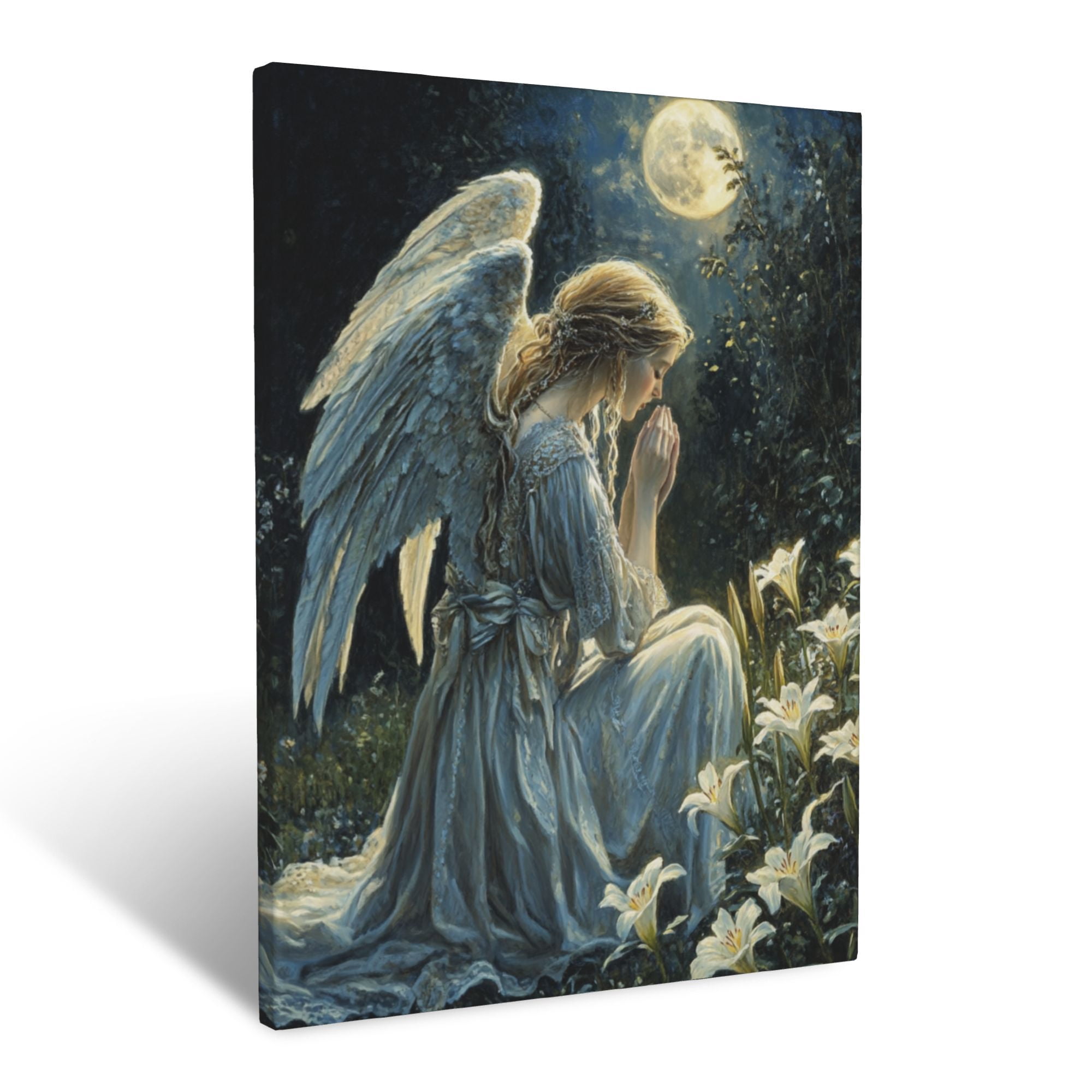 CozyNet Angel Kneeling In A Garden, Surrounded By Lilies, Glowing ...